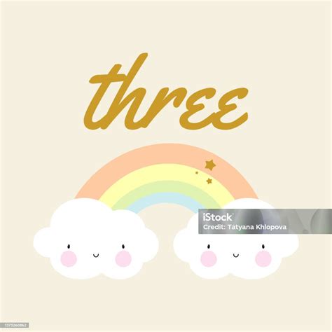 생일 파티 인사말 카드 파티 초대장 귀여운 무지개와 비문 3와 아이 일러스트 만화 스타일의 벡터 일러스트레이션 0명에 대한 스톡 벡터 아트 및 기타 이미지 Istock