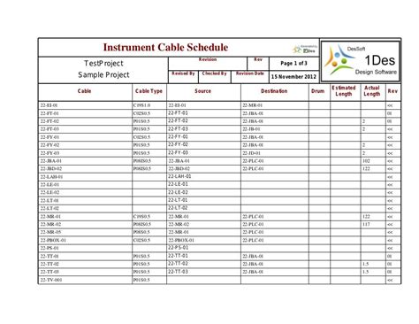 Cable Schedule Format In Excel Beinyu Com