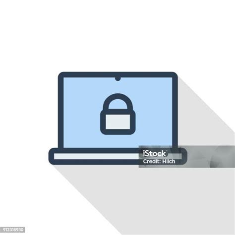 노트북 로그인 암호 데이터 보안 자물쇠 자물쇠 얇은 라인 플랫 아이콘 선형 벡터 기호 다채로운 긴 그림자 디자인입니다 개성