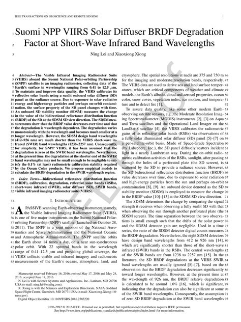 Pdf Suomi Npp Viirs Solar Diffuser Brdf Degradation Factor At Short Wave Infrared Band Wavelengths