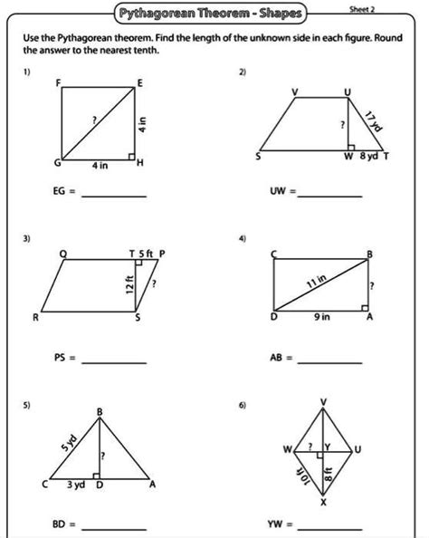 Shcti Pythagorean Theorem Shapes Use The Pythagorean Theorem Find The