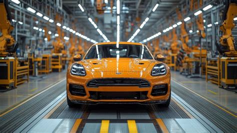 Orange Car On Automated Assembly Line Stock Illustration Illustration