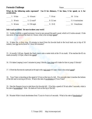 Free Printable Acceleration Worksheets Answers For Students