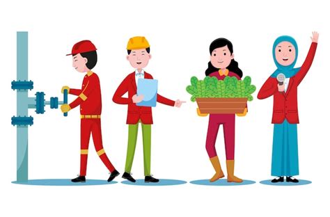 평면 디자인 스타일의 직업 캐릭터 및 개체 집합 프리미엄 벡터