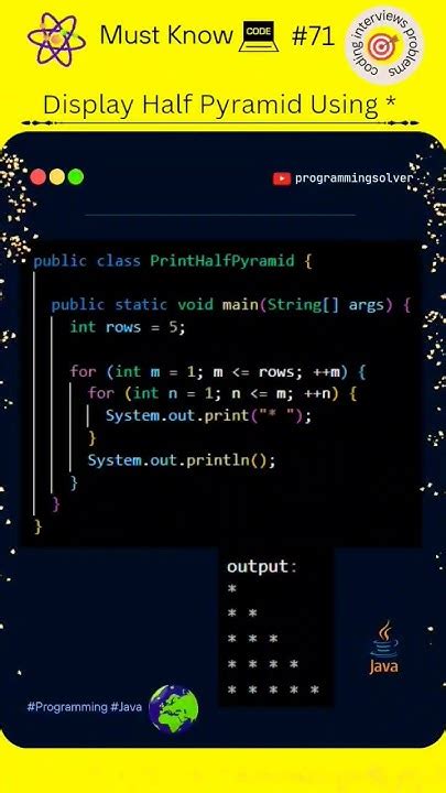 how to code java display half pyramid pattern using 💯 71 shorts