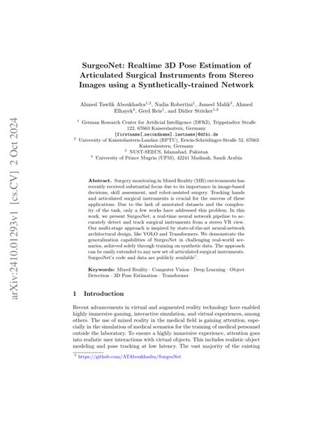 PDF SurgeoNet Realtime D Pose Estimation Of Articulated Surgical Instruments From Stereo