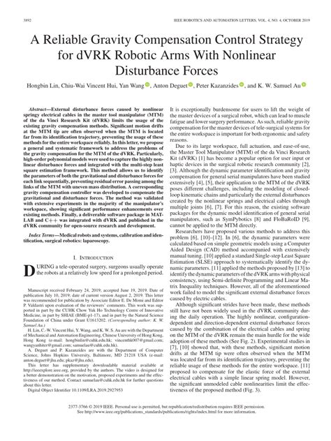 Pdf A Reliable Gravity Compensation Control Strategy For Dvrk Robotic Arms With Nonlinear