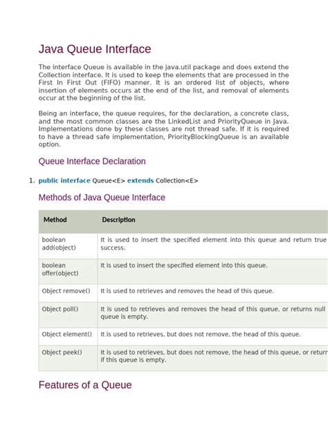 Java Queue And Priorityqueue Overview Pdf Queue Abstract Data Type Constructor Object