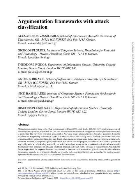 Pdf Argumentation Frameworks With Attack Classification