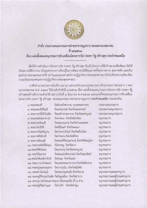 เปิดคำสั่ง สมเด็จพระมหาวีรวงศ์ แต่งตั้งคณะอนุกรรมการขับเคลื่อนโครงการวัดประชารัฐ สร้างสุข ชุด