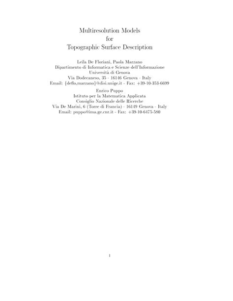 Pdf Multiresolution Models For Terrain Surface Description