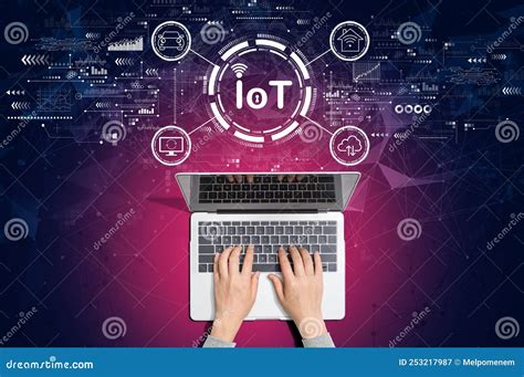 IoT Theme With Person Using Laptop Stock Image Image Of Protect Desk