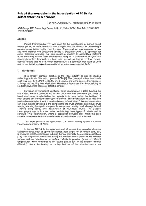 Pdf Pulsed Thermography In The Investigation Of Pcbs For Defect Detection And Analysis