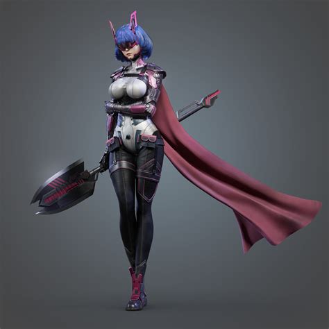 Minimalism Cyberpunk Visors Cape Blue Hair Weapon Ma Chui Chui Women Hd Wallpaper Rare