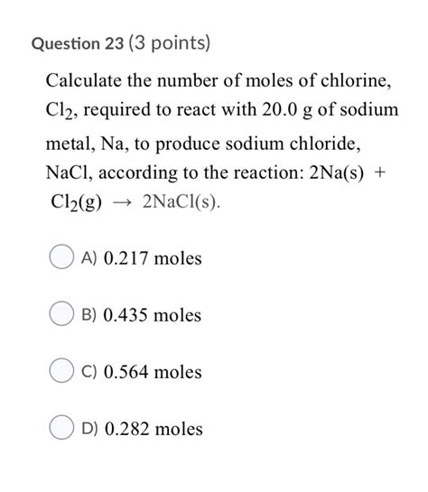 Solved Question Points Calculate The Number Of Moles Chegg