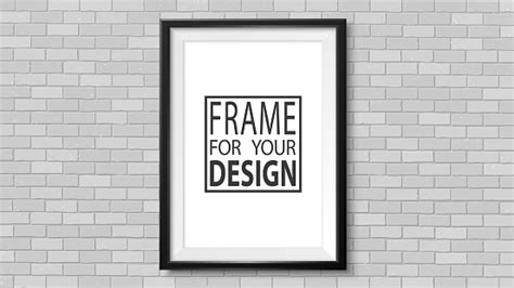 벽에 프레임 포토프레임 모형 비즈니스 디자인을위한 간단한 빈 프레임 벽돌 벽 그림 그림 포스터 레터링 또는 사진 갤러리를위한 벡터 템플릿 그런지 이미지 기법에 대한 스톡