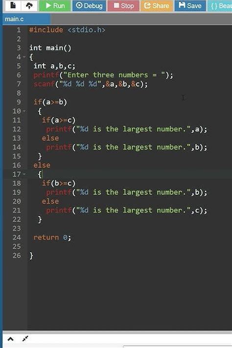 C Program To Find Largest Of Three Numbers Using Nested If Short Youtube