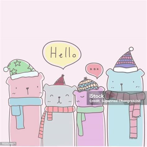 귀여운 곰 가족 손으로 그린 낙서 파스텔 색상에 축복 카드 엽서와 배너 디자인에 대 한 귀여운 곰 문자에 대한 스톡 벡터 아트 및 기타 이미지 Istock