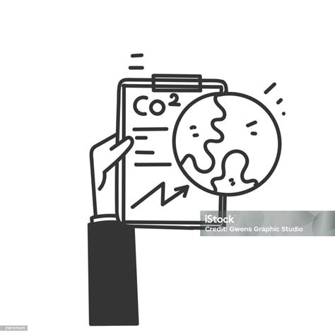 Earth Carbon Dioxide Data On Clipboard Doodle Hand Drawing Style Stock