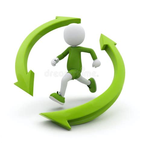 A Greencolored Man Is Running Around In A Circle Made Up Of Green Arrows Stock Photo Image Of