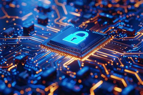 Cyber Security And Data Protection Digital Lock On Circuit Board Stock Illustration