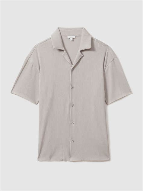Reiss Ribbed Cuban Collar Shirt In Silver Reiss