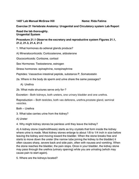 SOLUTION Vertebrate Anatomy Urogenital Excretory System And Reproductive System Lab Report