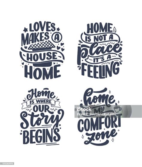 홈에 대한 현대적인 서예 스타일로 손으로 그린 글자 따옴표로 설정합니다 인쇄 및 포스터 디자인슬로건 벡터 인사하기에 대한 스톡 벡터 아트 및 기타 이미지 Istock
