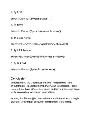 FindElement And FindElements In Selenium Use Cases With Examples Pdf
