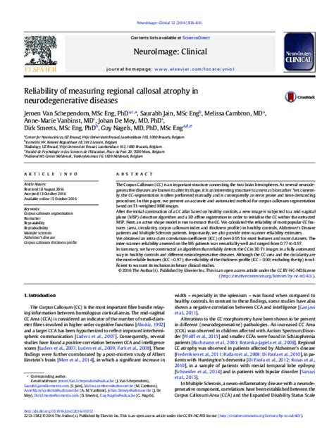 Pdf Reliability Of Measuring Regional Callosal Atrophy In