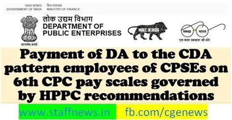 Cpse 6th Cpc Da From Jan 2022 203 Order For Cda Pattern Employees Governed By Hppc