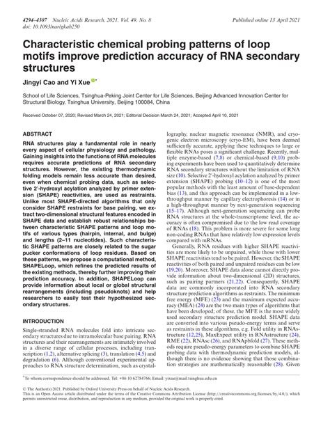 Pdf Characteristic Chemical Probing Patterns Of Loop Motifs Improve