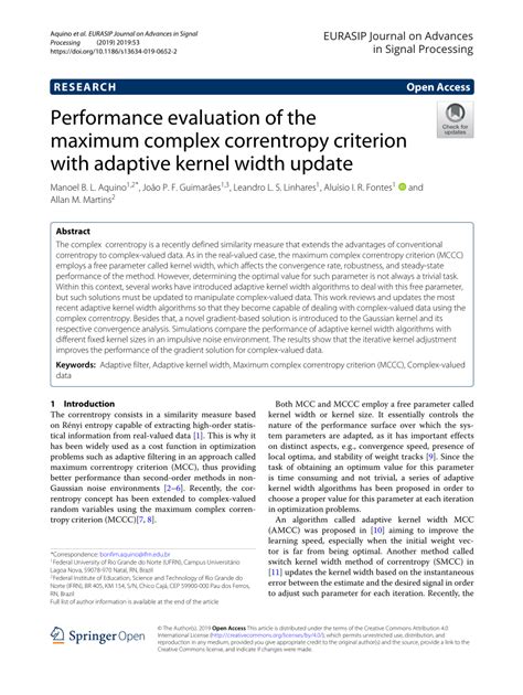 Pdf Performance Evaluation Of The Maximum Complex Correntropy Criterion With Adaptive Kernel