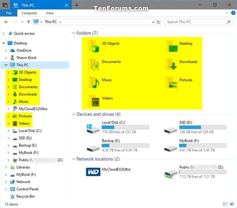hide or show user profile personal folders in windows 10 file explorer