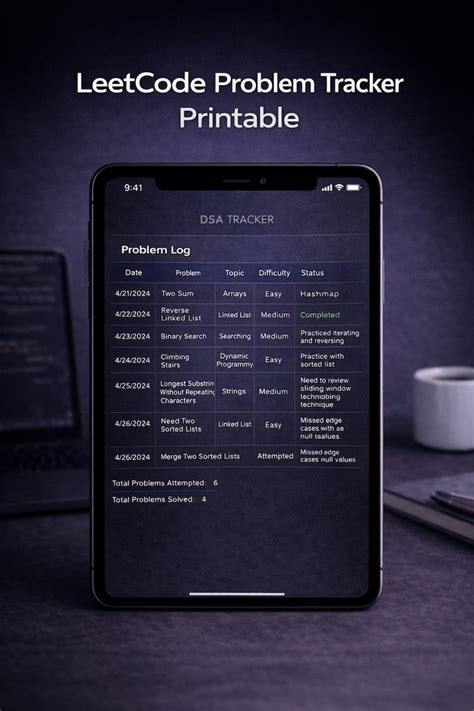 Leetcode Dsa Tracker Printable Coding Interview Problem Notebook