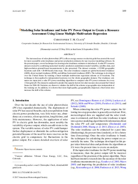 Pdf Modeling Solar Irradiance And Solar Pv Power Output To Create A Resource Assessment Using
