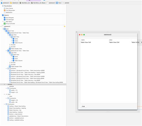 Interface Builder Side By Side Nstableview Using Stackview And Constraints Stack Overflow
