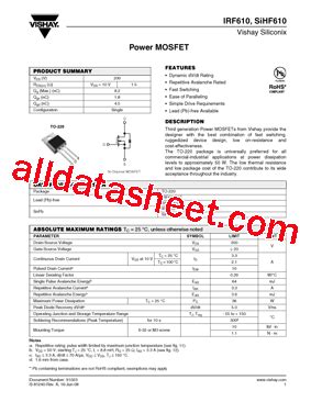 IRF Datasheet PDF Vishay Siliconix