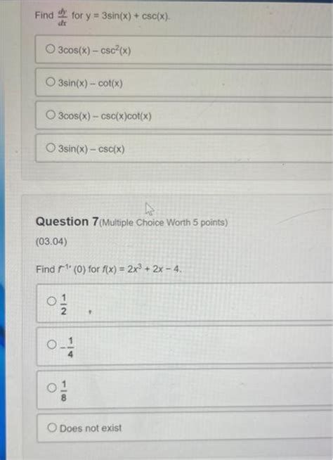 Solved Find Dxdy For Y 3sin X Csc X 3cos X −csc2 X