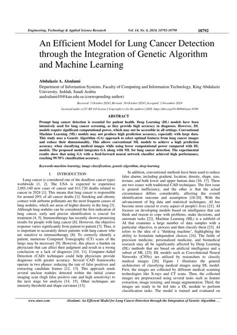 Pdf An Efficient Model For Lung Cancer Detection Through The Integration Of Genetic Algorithm