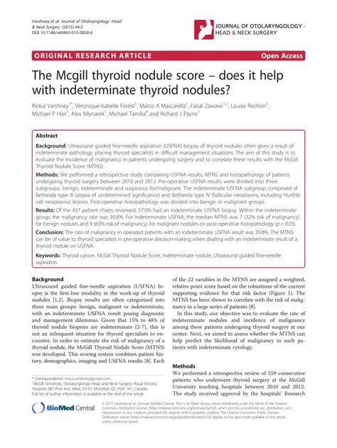 Pdf The Mcgill Thyroid Nodule Score ¿ Does It Help With Indeterminate Thyroid Nodules