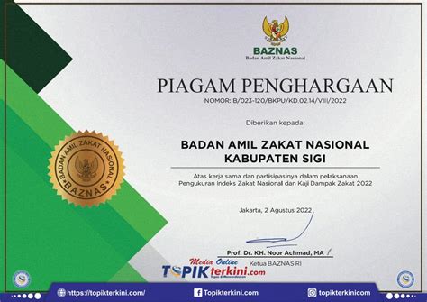 Baznaz Ri Berikan Penghargaan Kepada Baznaz Kabupaten Sigi Ini Yang Dicapai Topik Terkini