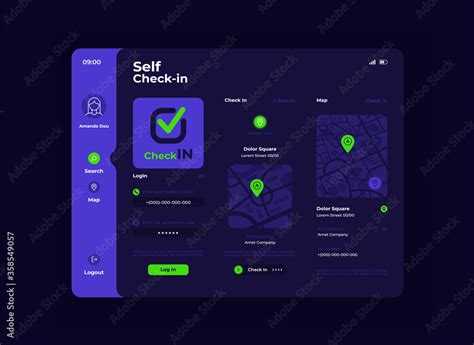 Social Check In Tablet Interface Vector Template Mobile App Page Night