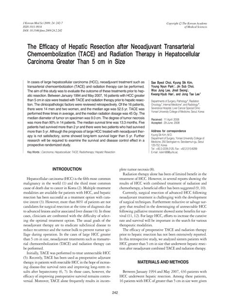Pdf The Efficacy Of Hepatic Resection After Neoadjuvant Transarterial