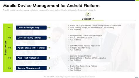 Android Device Security Management Mobile Device Management For Android Platform Ppt Presentation