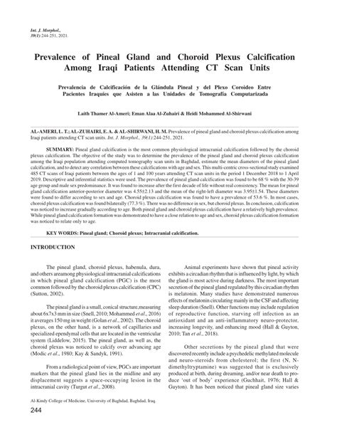 Pdf Prevalence Of Pineal Gland And Choroid Plexus Calcification Among Iraqi Patients Attending
