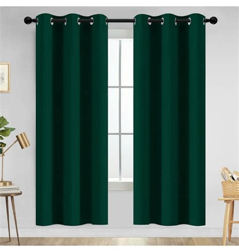 Yakamok 침실용 다크 그린 암막 커튼 단열 그로밋 창문 거실용 빛 차단 드레이프 너비 1067cm 티몬