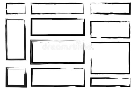 grunge set of square and rectangular frames ink empty black boxes