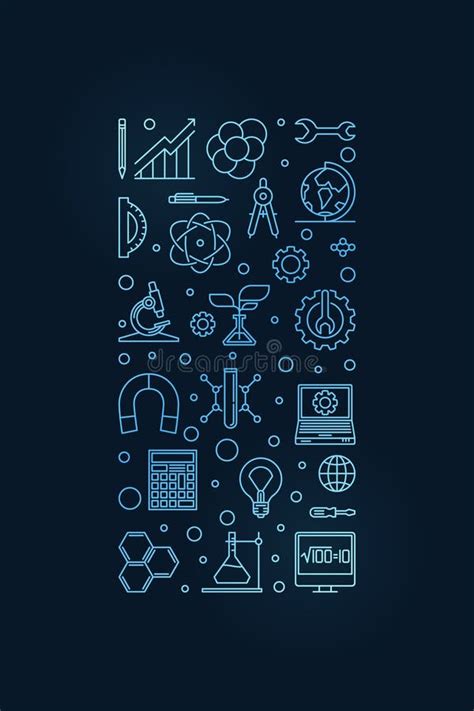 Stem Concept Vertical Minimal Outline Blue Colored Banner Science Technology Engineering