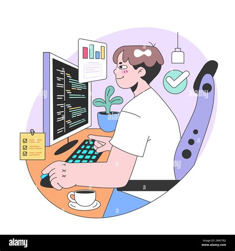 Focused Developer Concept A Man Engrossed In Coding On Dual Screens